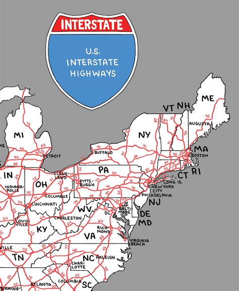 Hand Drawn Us Interstate Highway Map Digital Printable Download Etsy