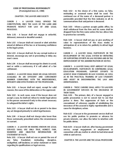 Code Of Professional Responsibility Pdf Practice Of Law Lawyer