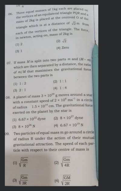 Three Equal Masses Of 1 Kg Each Are Placed At The Vertices Of An Equilate