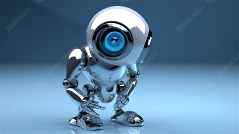 automated search conducted by 3d rendering robot equipped with magnifying glass powerpoint