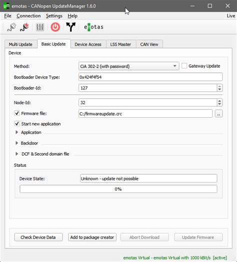 CANopen UpdateManager von emotas für Firmware Download