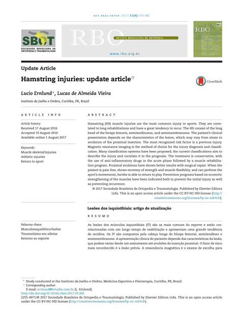 Pdf Hamstring Injuries Update Article · Hamstring Injuries Update
