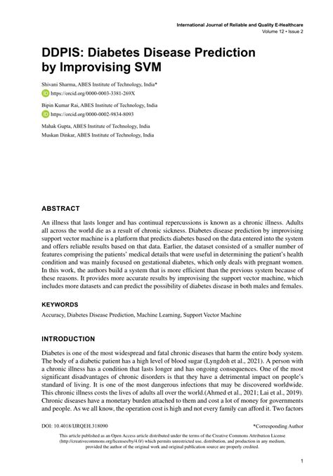 Pdf Ddpis Diabetes Disease Prediction By Improvising Svm