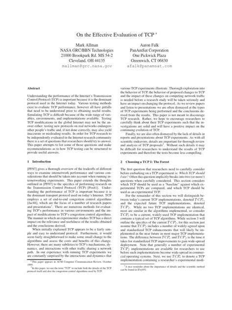 on the effective evaluation of tcp pdf transmission control