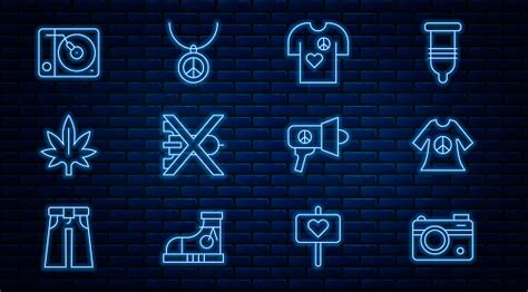 세트 라인 사진 카메라 평화 드레스 프린트 스탬프 티셔츠 전쟁 없음 마리화나 비닐 플레이어 메가 폰과 평화 기호 아이콘 목걸이 벡터 T 셔츠에 대한 스톡 벡터 아트 및 기타