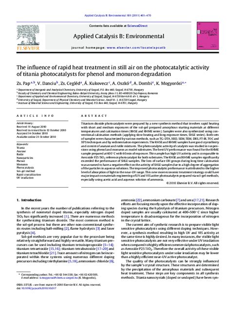 Pdf The Influence Of Rapid Heat Treatment In Still Air On The Photocatalytic Activity Of