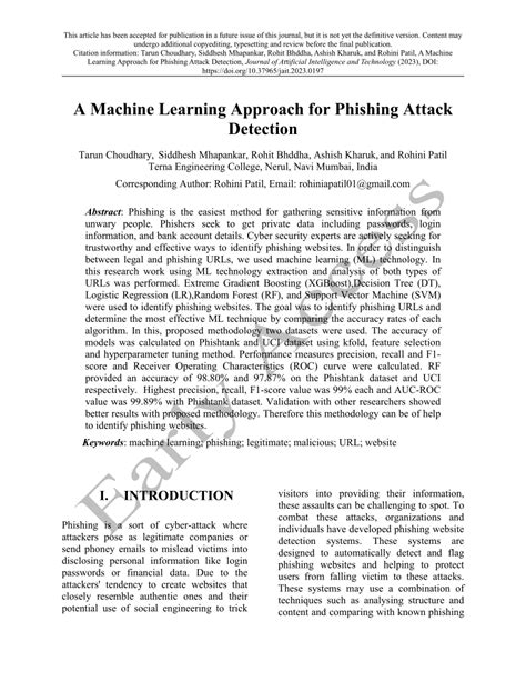 Pdf Machine Learning Approach For Phishing Attack Detection