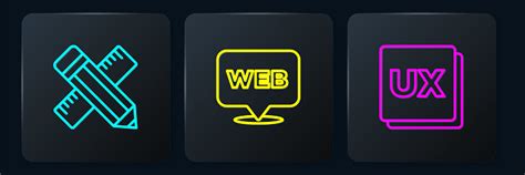 설정 줄 교차 눈금자 및 연필 Ui 또는 Ux 디자인 및 웹 그래픽 검은 색 사각형 버튼 벡터 개념에 대한 스톡 벡터 아트 및