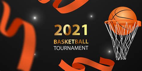 농구 토너먼트 2021 골드 블랙과 오렌지 색 벡터 일러스트 템플릿 배너 전단지 포스터 디자인 Basketball Tournament에 대한 스톡 벡터 아트 및 기타 이미지