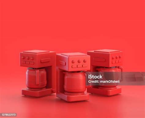 흑백 단일 색상 레드 3d 아이콘 빨간 배경의 커피 메이커 그룹 단일 색상 3d 렌더링 주방 기기 0명에 대한 스톡 사진 및 기타 이미지 Istock