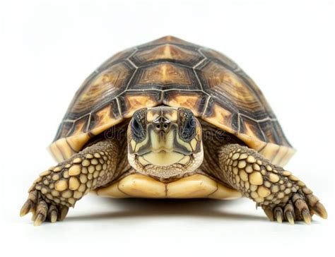 Young Tortoise Front View Shell Pattern Isolated On White Background