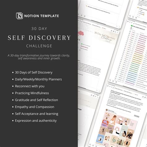 30 day self discovery challenge notion template a month long etsy