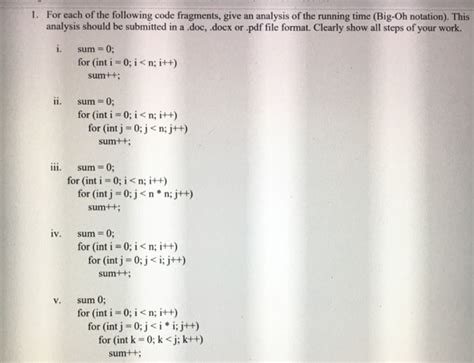 solved 1 for each of the following code fragments give an