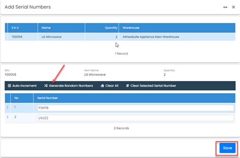 Create An Item With Serial Number Altheasuite