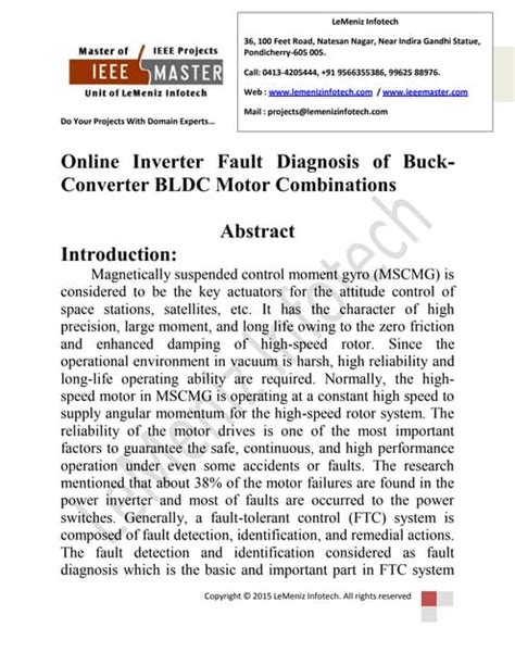 Online Inverter Fault Diagnosis Of Buck Converter Bldc Motor Combinations Pdf Internet Of