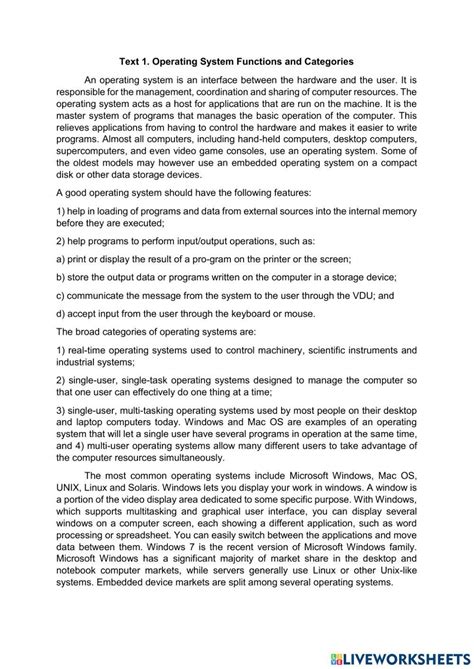 Operating Systems Live Worksheets