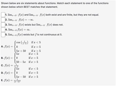 solved shown below are six statements about functions match