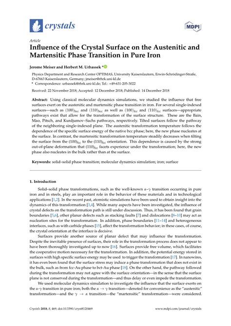 Pdf Influence Of The Crystal Surface On The Austenitic And Martensitic Phase Transition In
