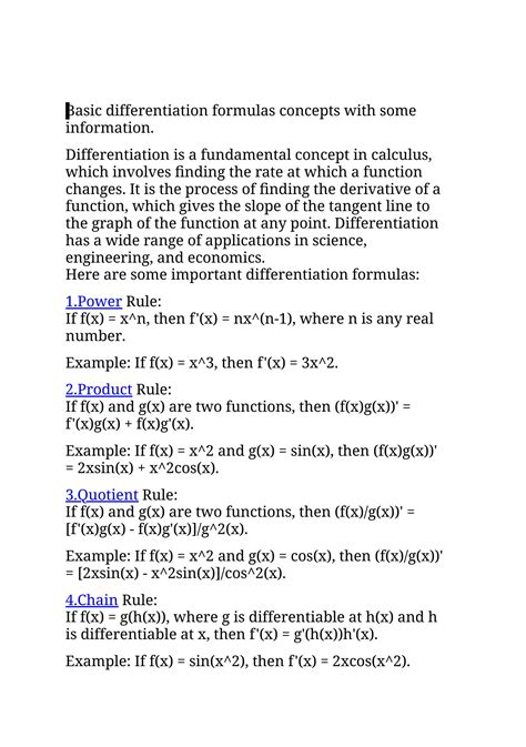 SOLUTION Basic Differentiation Formulas Concepts Studypool