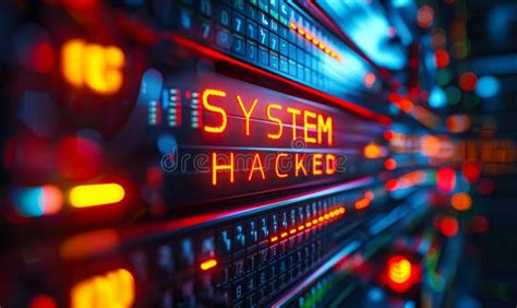 Alarming System Hacked Alert Flashing On A Server Data Panel Illustrating A Cyber Security