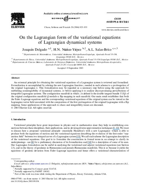 Pdf Variational Equations In Lagrangian Dynamics