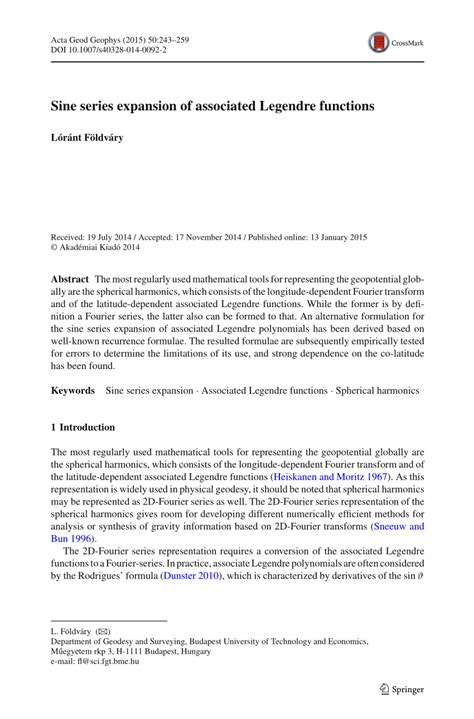 Pdf Sine Series Expansion Of Associated Legendre Functions