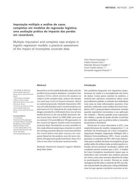 pdf multiple imputation and complete case analysis in logistic