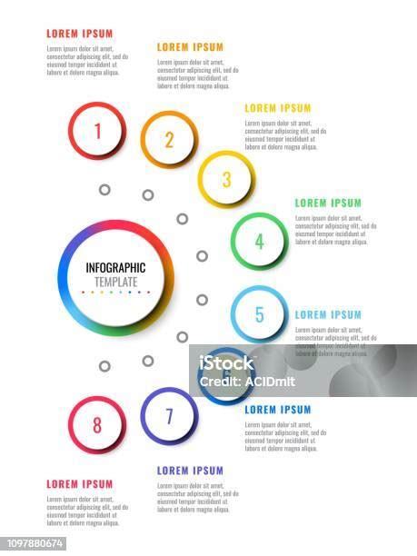 8 단계 디자인 라운드 3d 현실적인 요소와 레이아웃 Infographic 서식 파일 8에 대한 스톡 벡터 아트 및 기타 이미지 8 여러 층 다이어그램 Istock
