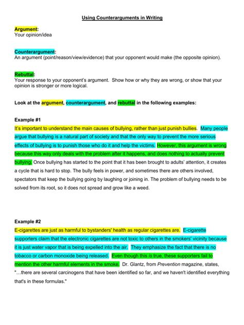 Counterargument Rebuttal Example Pdf