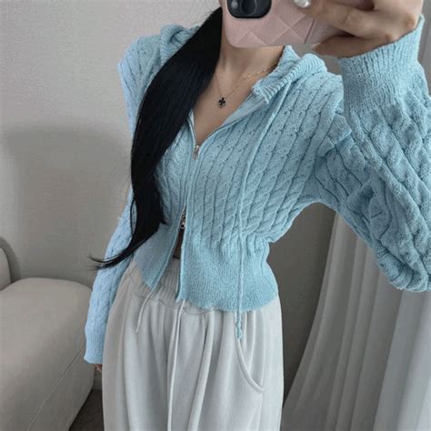 🌟최저가🌟꽈배기 니트 투웨이 크롭 후드집업 에이블리