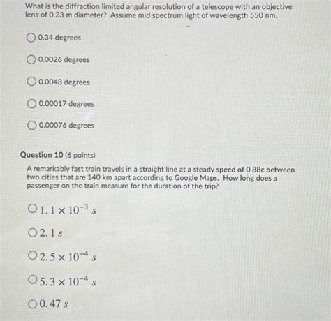 Solved What Is The Diffraction Limited Angular Resolution Of