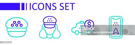 도시 지도 택시 미터 장치 운전자 및 모자 아이콘의 라인 인포그래픽을 설정합니다 벡터 가격에 대한 스톡 벡터 아트 및 기타