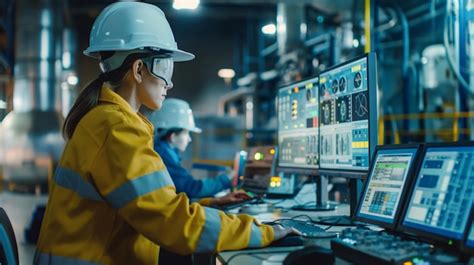 Chemical Plant Operations Workers Monitoring Processes In Control Room