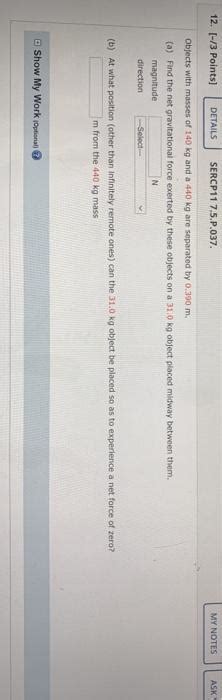Solved 12 L 3 Points] Details Sercp11 7 5 P 037 My Notes