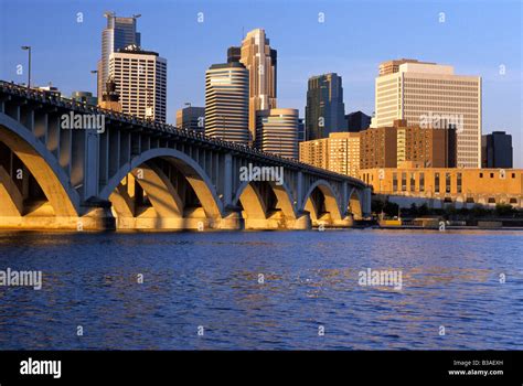 Skyline Of Minneapolis Minnesota Third Avenue Bridge And The