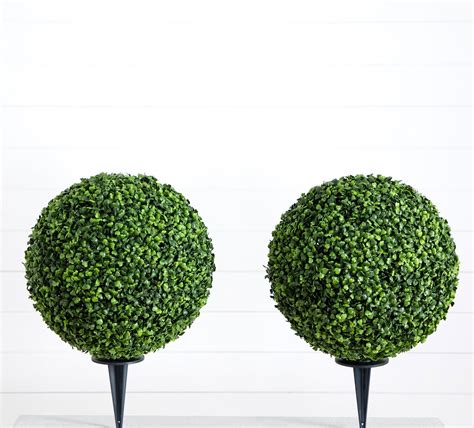 14” Artificial Boxwood Ball Topiary With Integrated Ground Stake Uv Resistant Nearly Natural