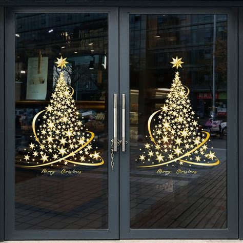 golden christmas tree window clings stickers for glass diy static wall