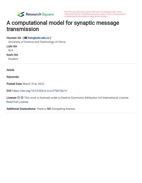 pdf a computational model for synaptic message transmission