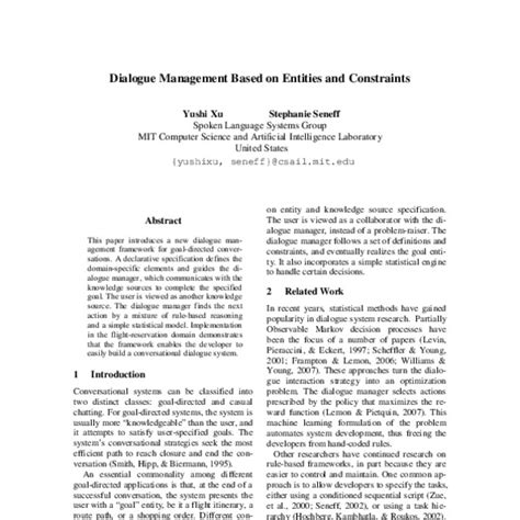 Dialogue Management Based On Entities And Constraints Acl Anthology