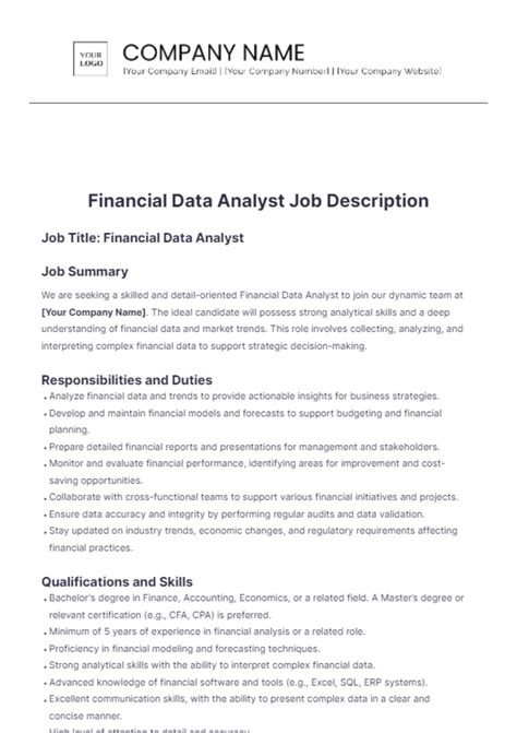 Free Financial Data Analyst Job Description Template To Edit Online