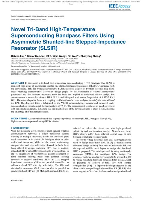 Pdf Novel Tri Band High Temperature Superconducting Bandpass Filters Using Asymmetric Shunted