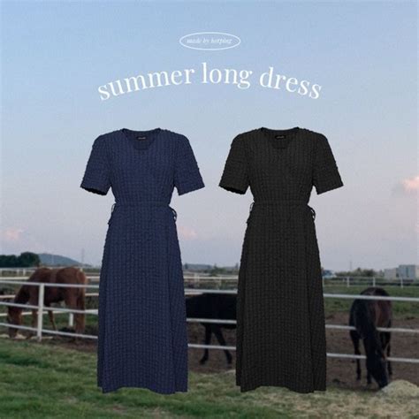 핫핑 컬러추가💗 관리쉬운구김제로 Made 드레인 브이넥 지지미 반팔 퍼프 스트랩 롱원피스44~110 신상 베스트 엠보 지지미 스트랩원피스