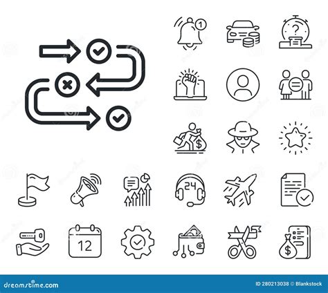 Survey Progress Line Icon Algorithm Sign Salaryman Gender Equality And Alert Bell Vector