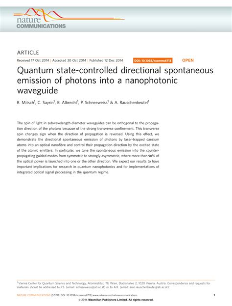 Pdf Quantum State Controlled Directional Spontaneous Emission Of
