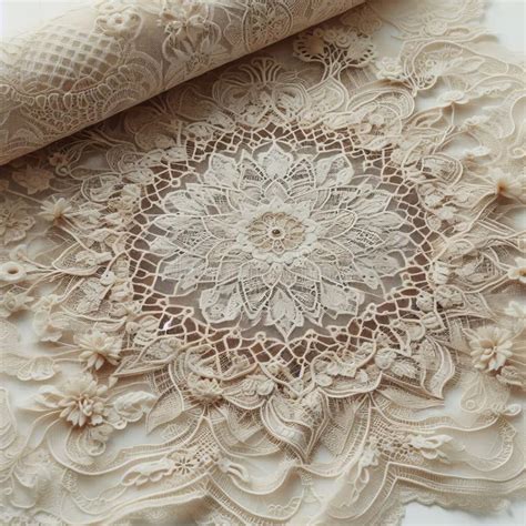 Vintage Lace Fabric With Delicate Holes And Frayed Edges Close Stock