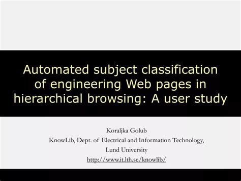 Ppt Automated Subject Classification Of Engineering Web Pages In Hierarchical Browsing A User