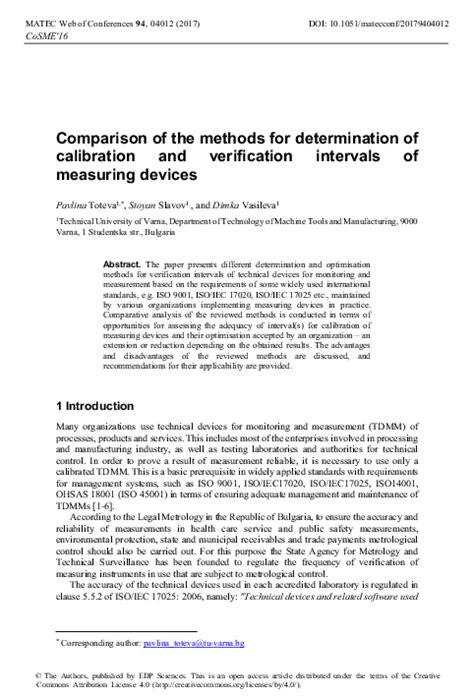 Pdf Comparison Of The Methods For Determination Of Calibration And Verification Intervals Of
