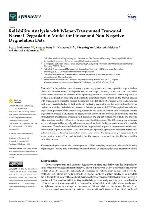 Pdf Reliability Analysis With Wiener Transmuted Truncated Normal