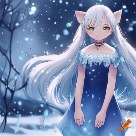 Girl With White Hair In Snow