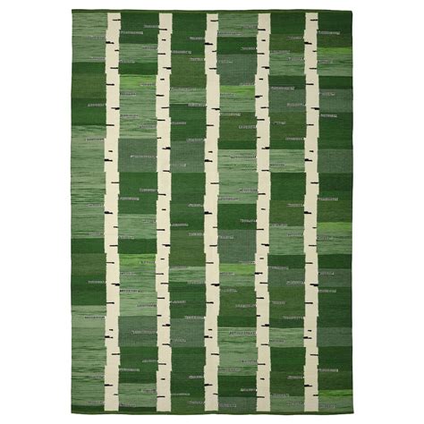 Stockholm 2025 Preproga Plosko Tkana Zelena Bela črna Ročno Tkano 170x240 Cm Ikea